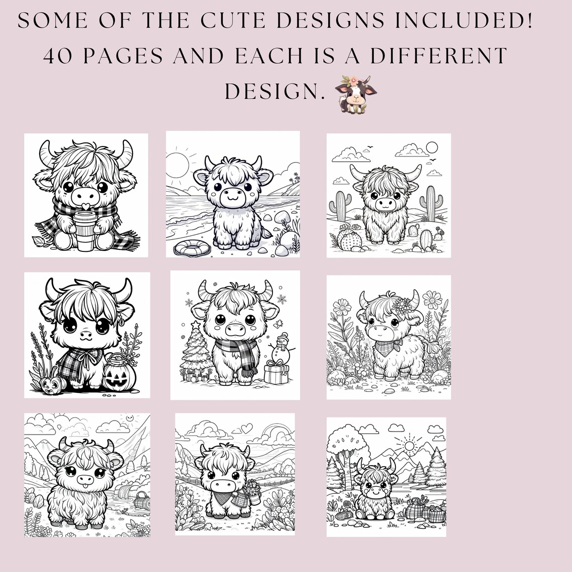 Highland Cow Coloring Pages, 40 Pages, PDF, Instant Download, Christmas ...