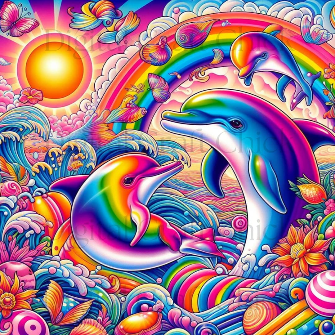 Printable 90s Inspired Dolphin Digital Art, PNG, 12x12, Wall Art, Home ...