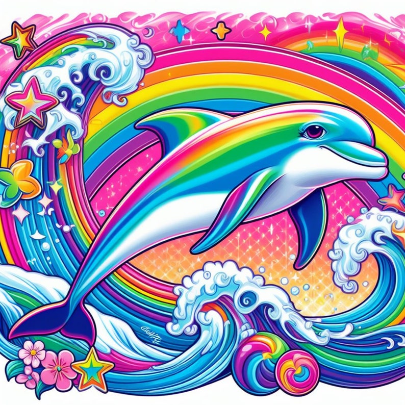 Printable Colorful Dolphin Digital Art, PNG, 90s, Wall Art, Printable ...