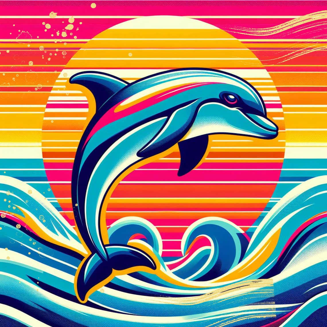 Printable Retro Dolphin Digital Art, PNG, Digital Download - Etsy