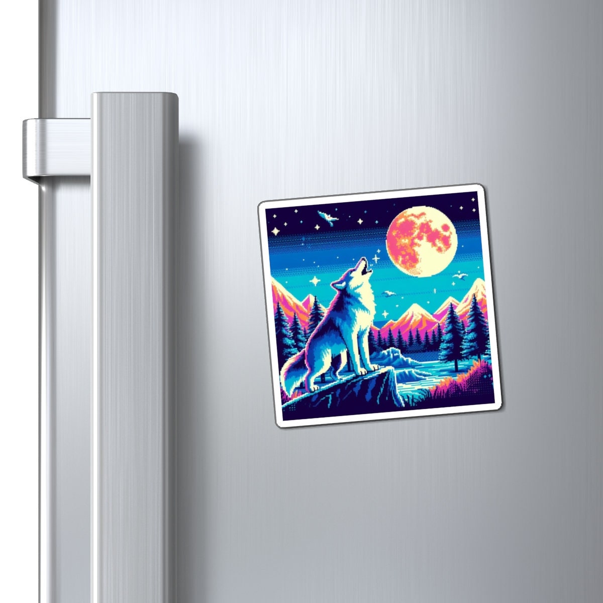 8-bit Howling Wolf Magnet 3x3 - Etsy