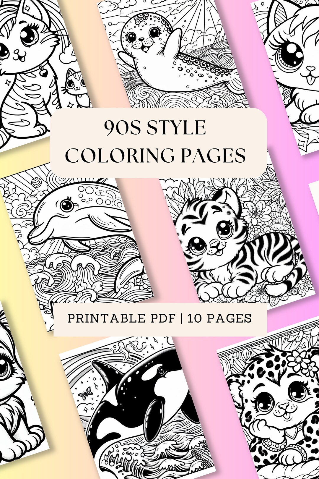 Printable 90s Inspired Animal Coloring Pages for Adult and Kids, PDF - Etsy