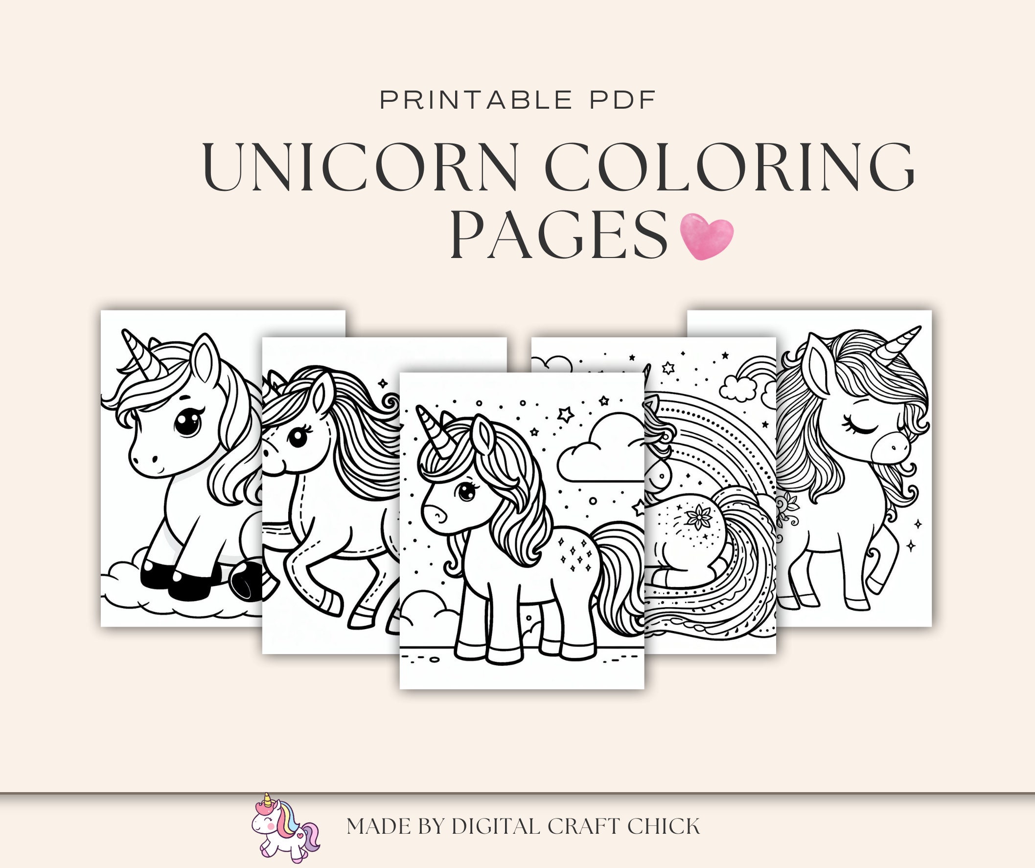 Printable Unicorn Coloring Pages, PDF, Cute Coloring Pages, Kids ...