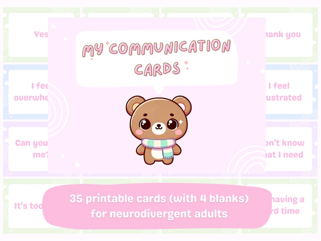 Kawaii Bear Autism/adhd Communication Cards | Instant Download Digital ...