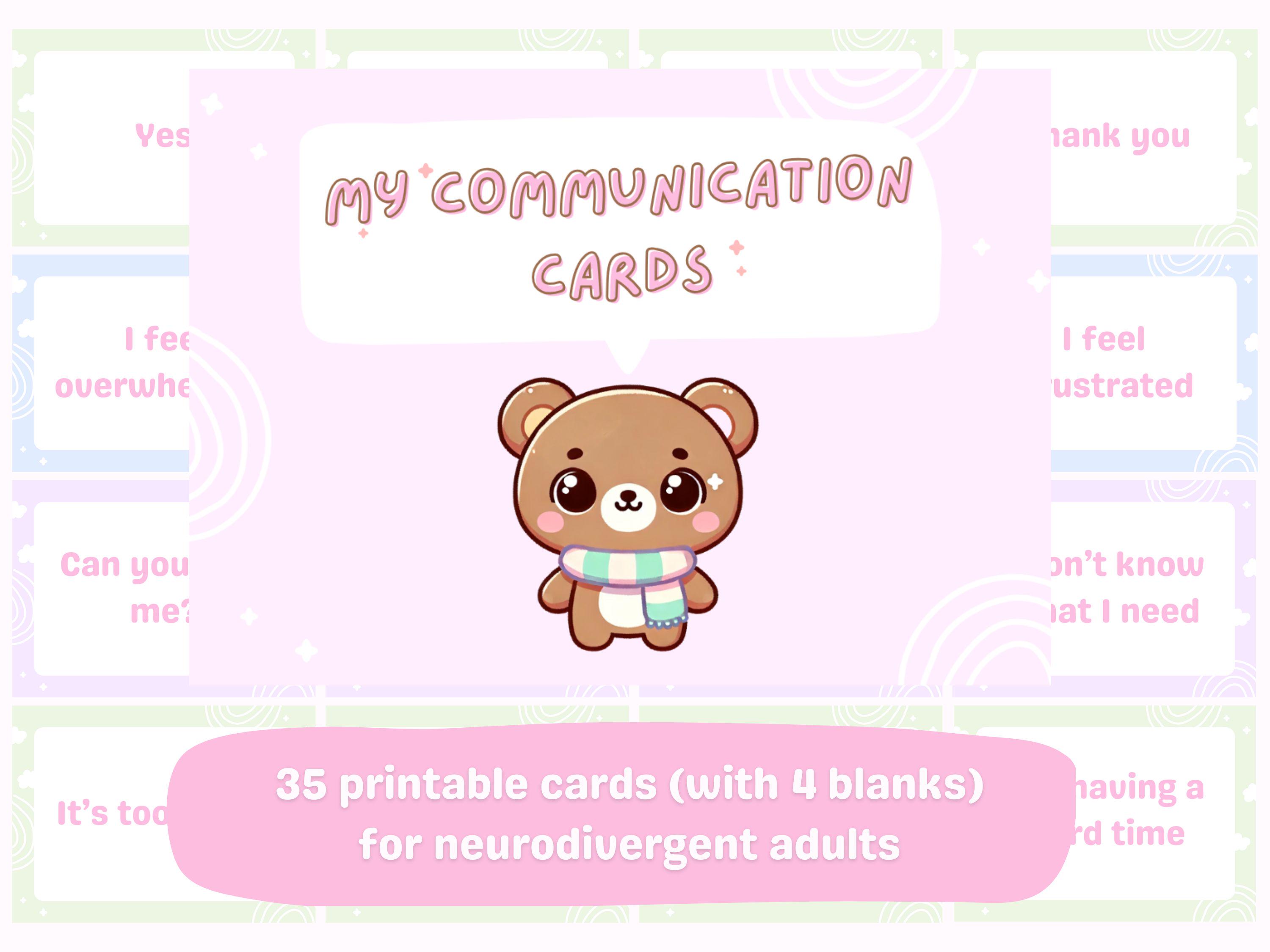 Kawaii Bear Autism/adhd Communication Cards | Instant Download Digital ...