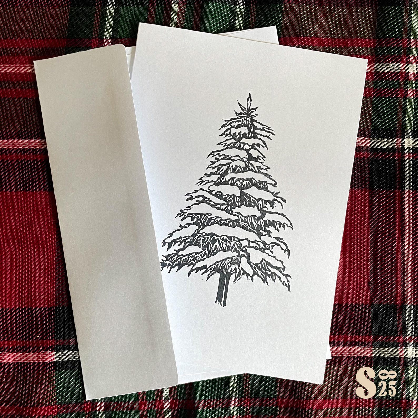 Winter Pine Tree Holiday Card - Hand Printed - Etsy