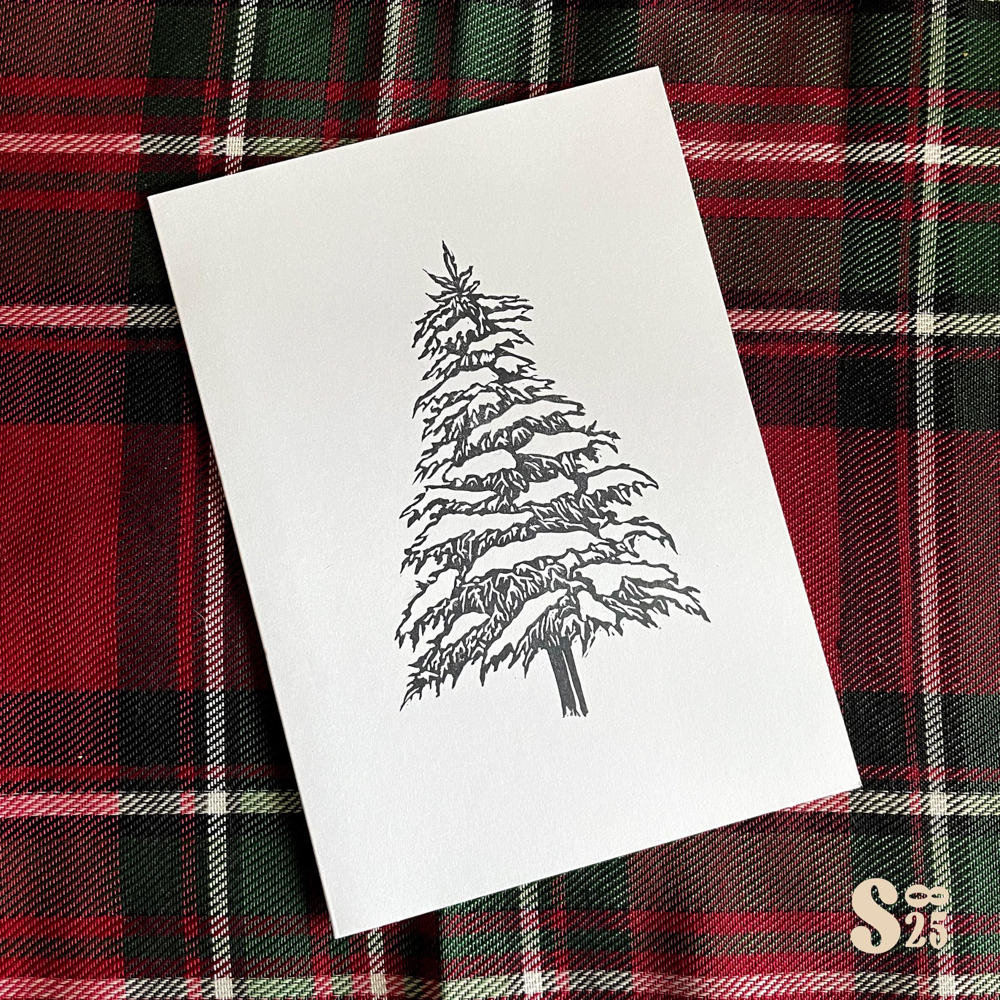 Winter Pine Tree Holiday Card - Hand Printed - Etsy