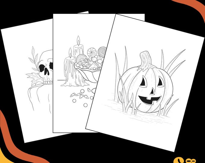 5 Cute Halloween Theme Coloring Pages, Halloween Coloring, Pumpkin ...