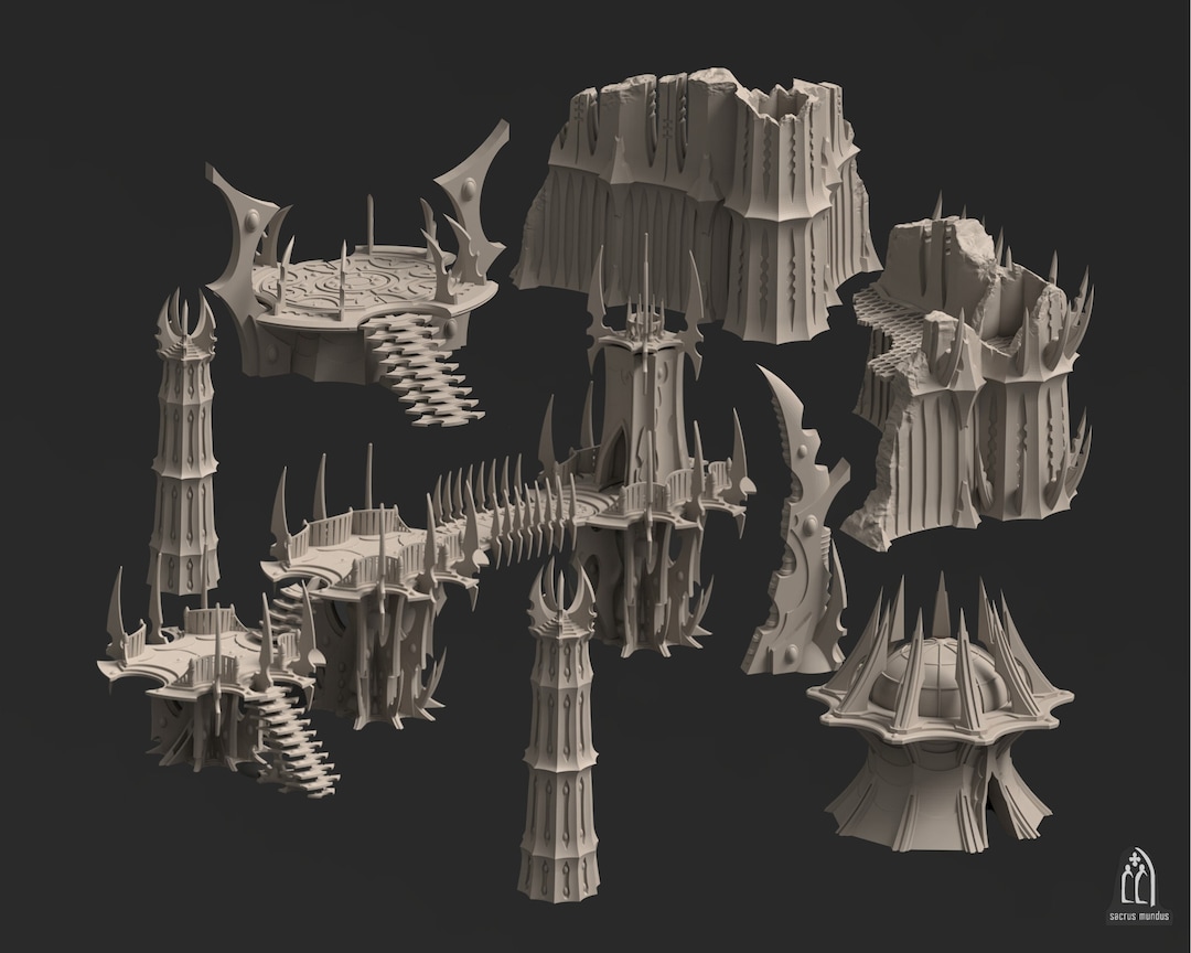 Arlengrad. Misty Star City. Sci-fi / Dark Eldar Terrain. Corner Ruins, Fortress, Platforms and ...