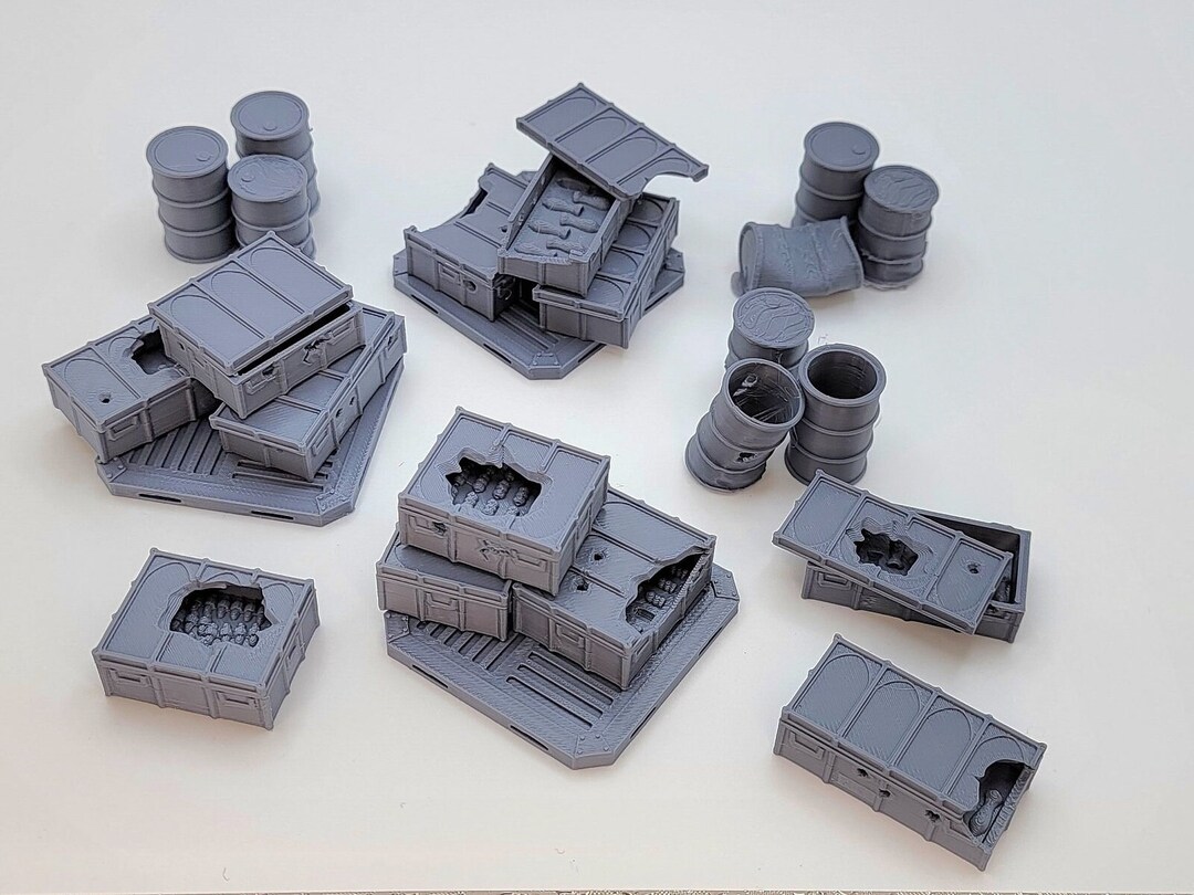 AMMO CRATES and BARRELS, Tabletop Terrain Gothic Sci-fi Scatter ...