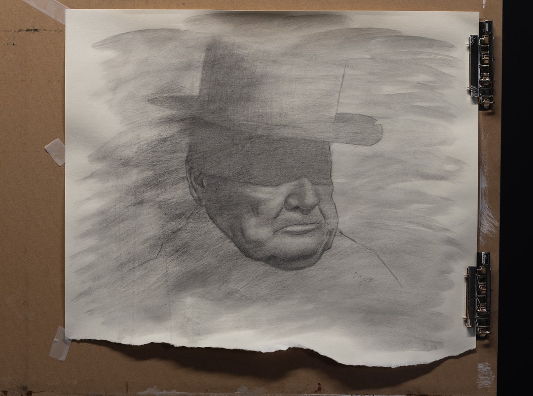 Man Cast in Shadow by the Brim of His Hat, Sketch, Graphite on Paper ...