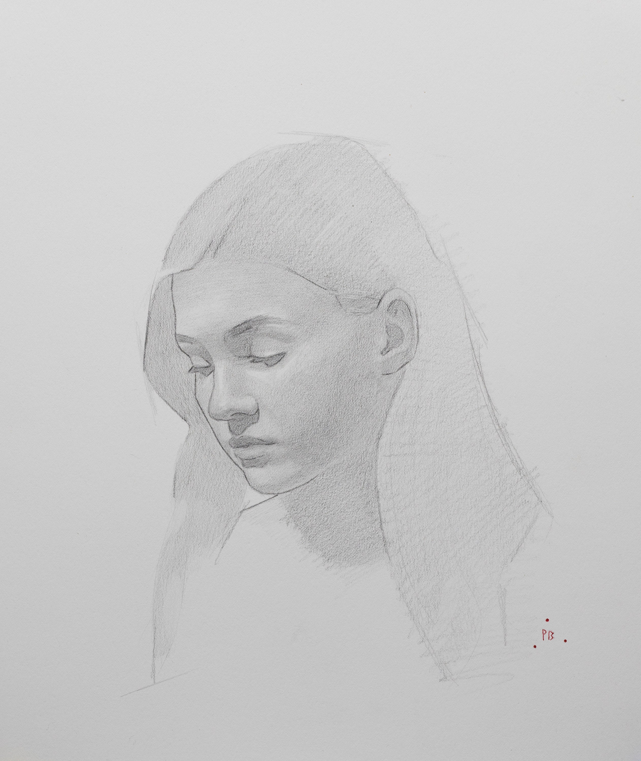 Girl Looking Down Profile Drawing