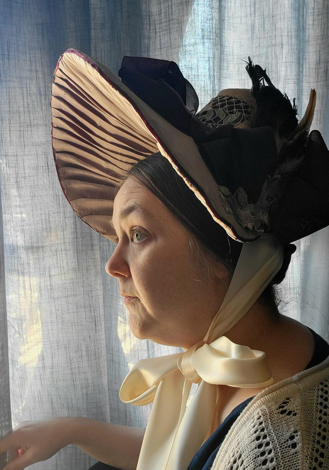 Regency Bonnet, Taupe and Maroon - Etsy