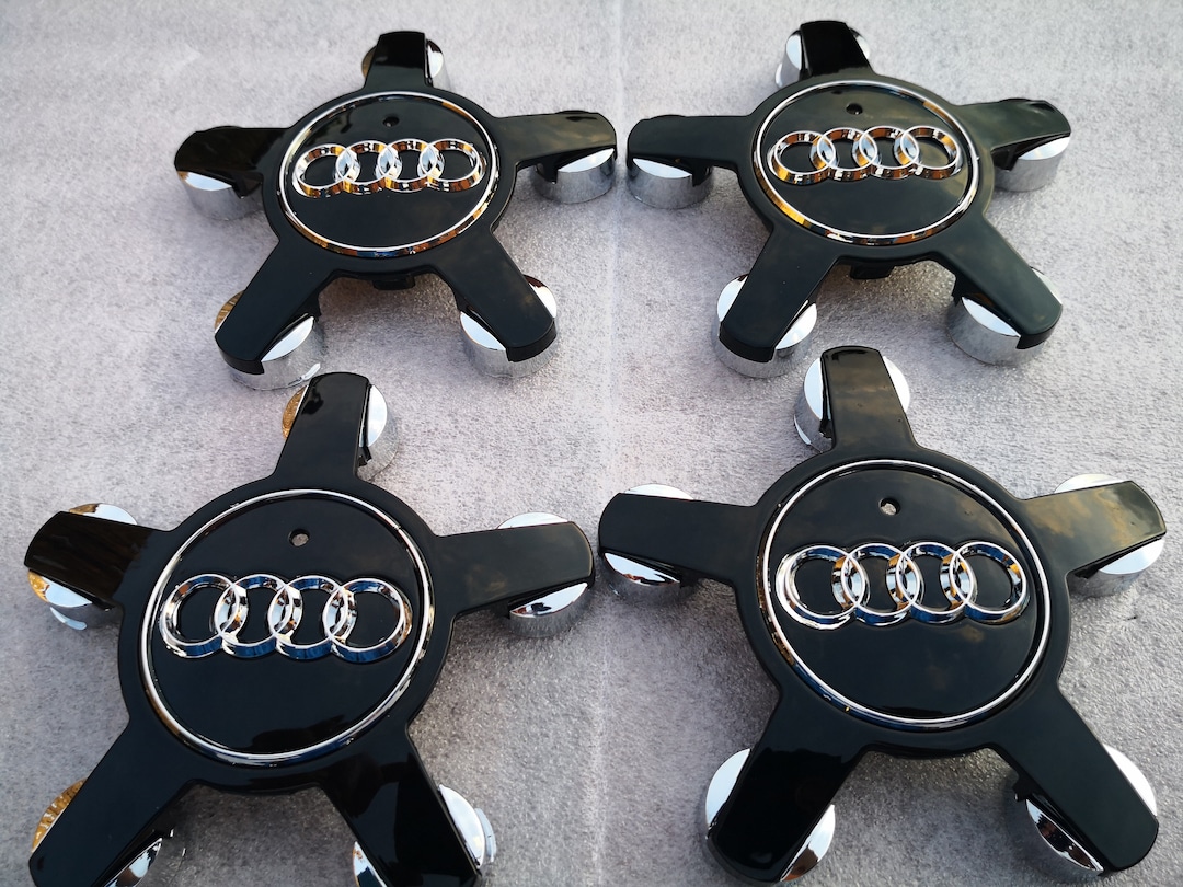Audi Alloy 5 Star Spyder Wheel Centre Caps Black Hub Badge 135mm A3 A4 ...