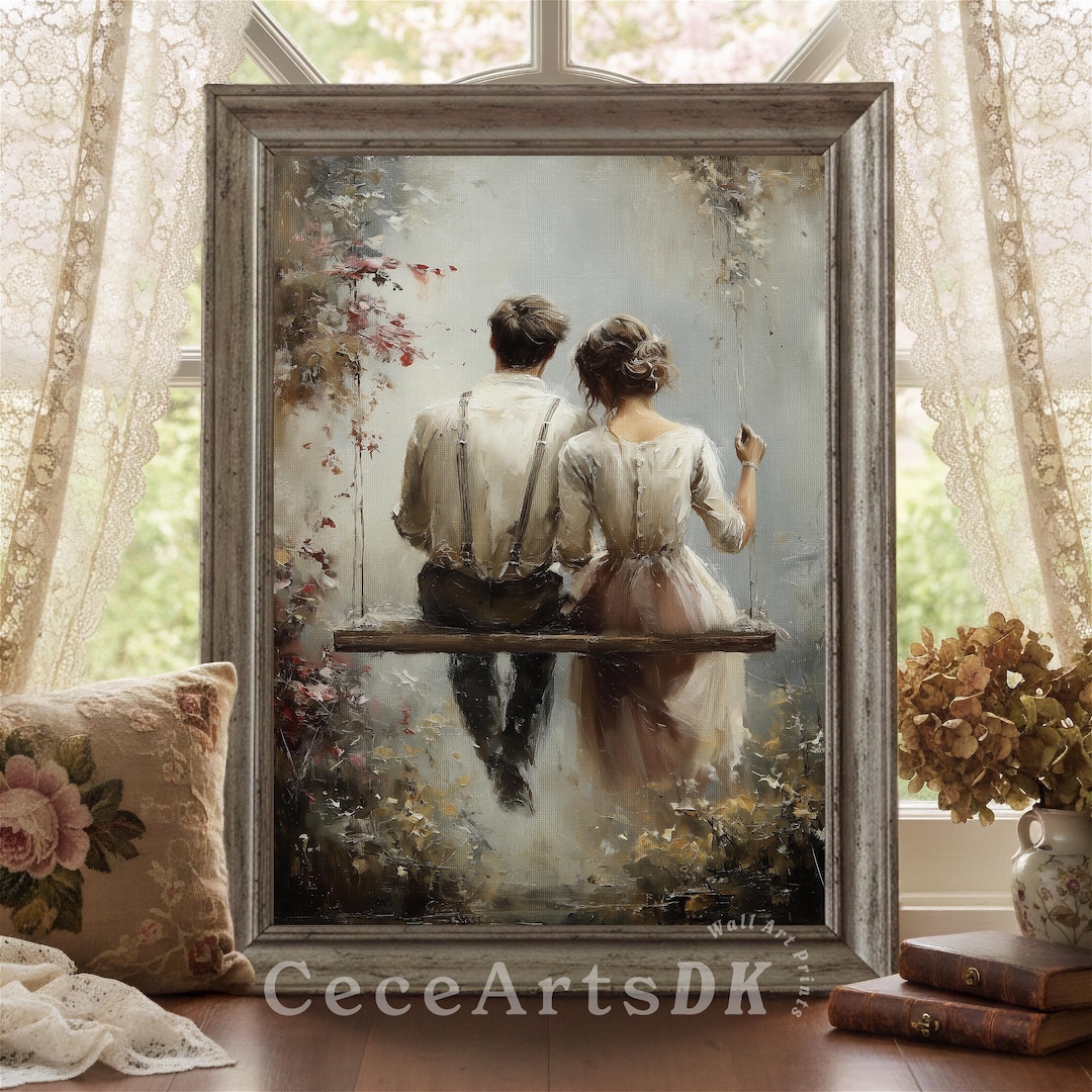 Victorian Lovers Couple Art: Romantic Wall Decor Oil Painting (digital ...