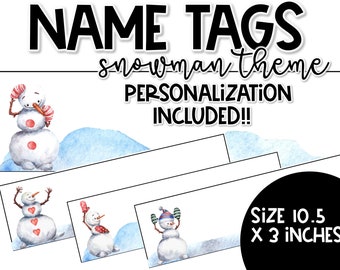 Snowman Name Tags Christmas Hat Winter Theme Cubby & Bulletin Board ...