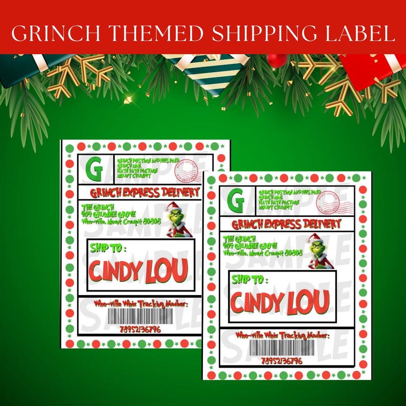 Grinch Christmas Shipping Label - Etsy