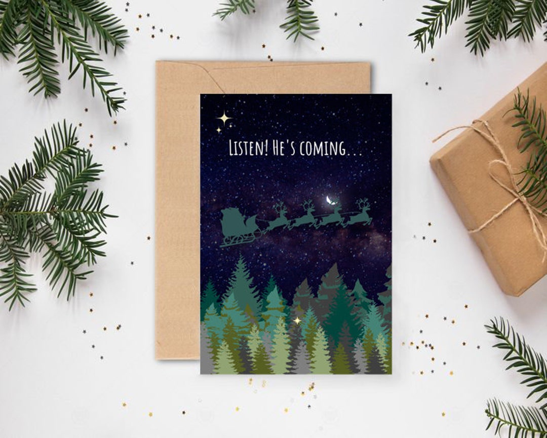 Listen! He's Coming, Santa's Coming, Front Side, Printable Postcard ...