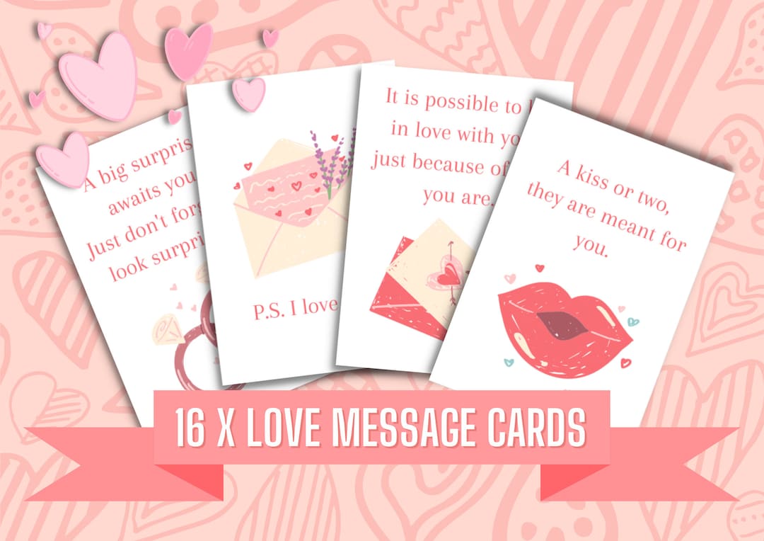 Love Message Cards Set of 16 Messages for Valentine's Day, Paper Size ...