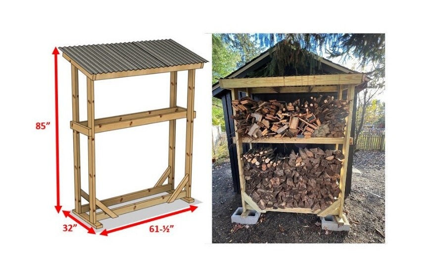 Firewood Storage Shed Rack Plans 7ftx3ftx5ft DIY Woodworking Easy Build ...