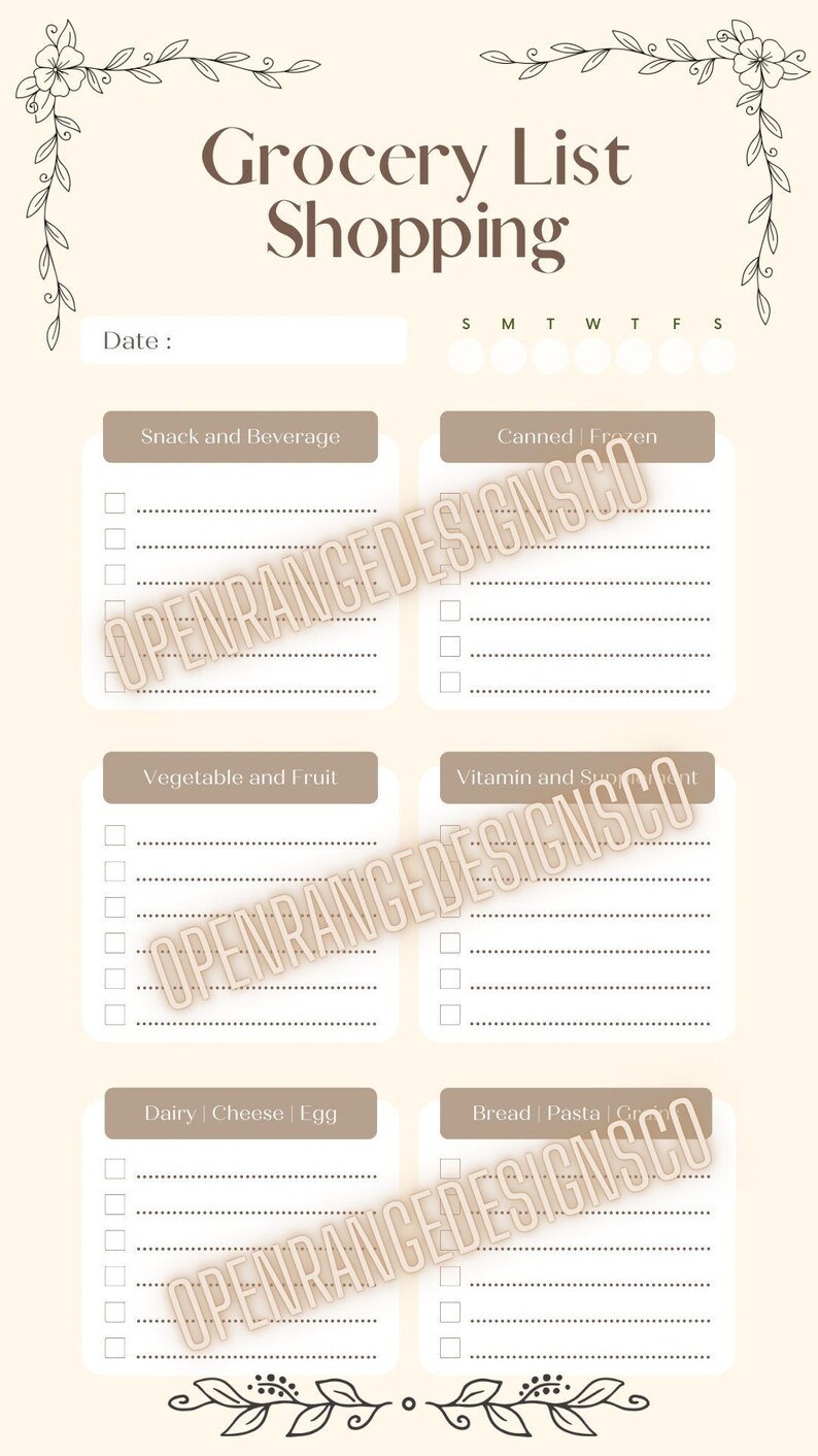 Printable Esthetic Grocery List - Etsy