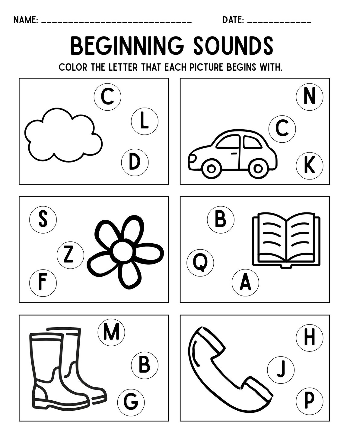 Beginning Letters Worksheet - Etsy