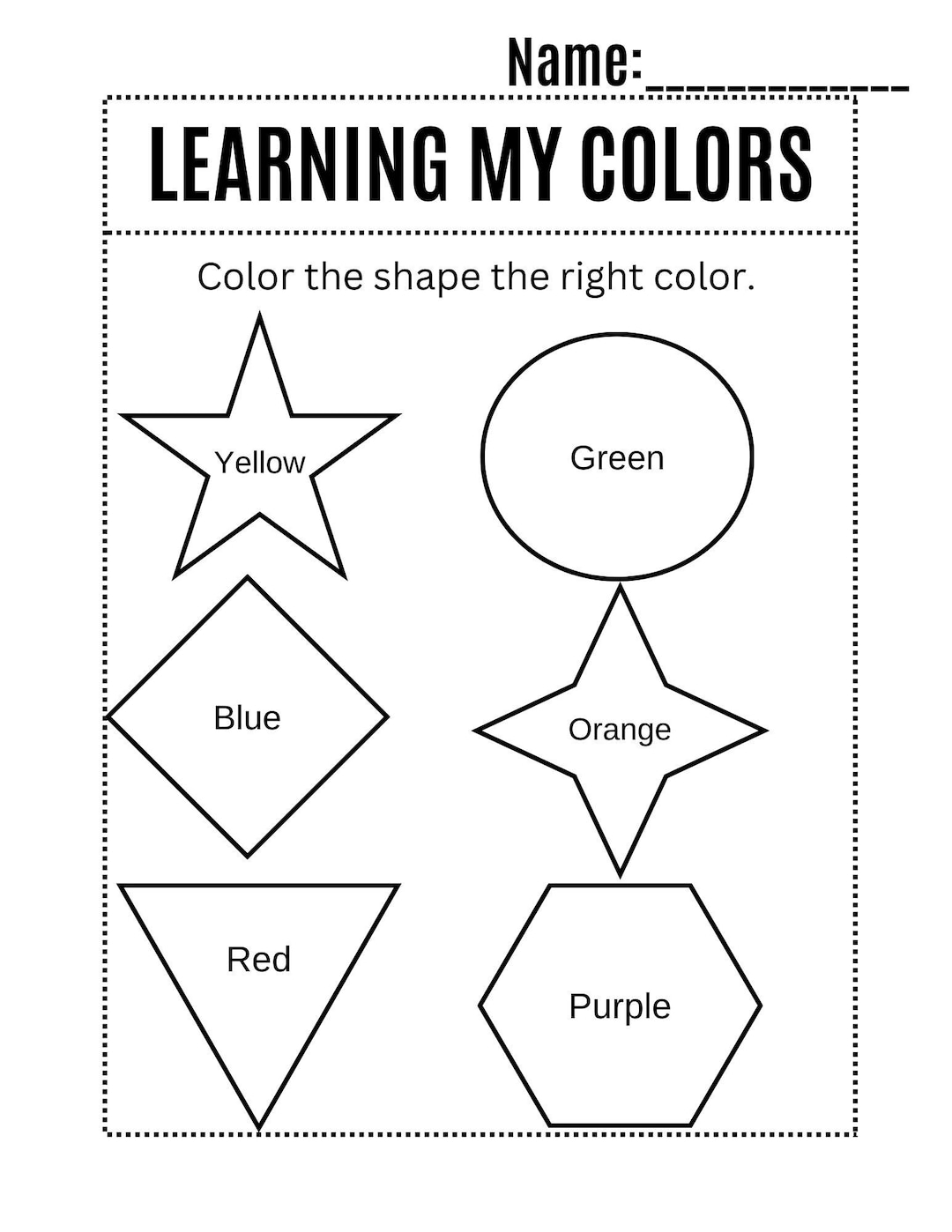 Color Learning Worksheet - Etsy