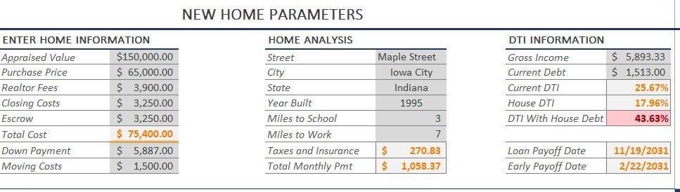 New Home Purchase Tool Excel Spreadsheet - Etsy