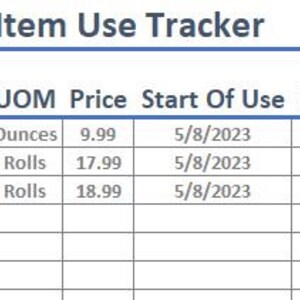Item Tracker Excel Spreadsheet for Tracking How Long It Takes to Use ...
