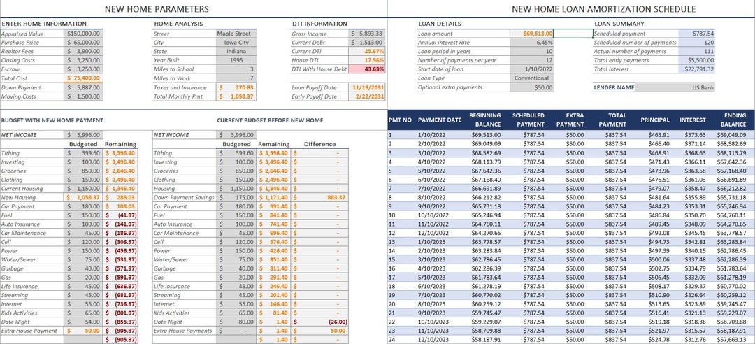 New Home Purchase Tool Excel Spreadsheet - Etsy