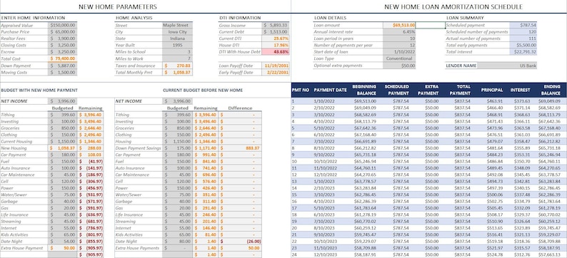 New Home Purchase Tool Excel Spreadsheet - Etsy