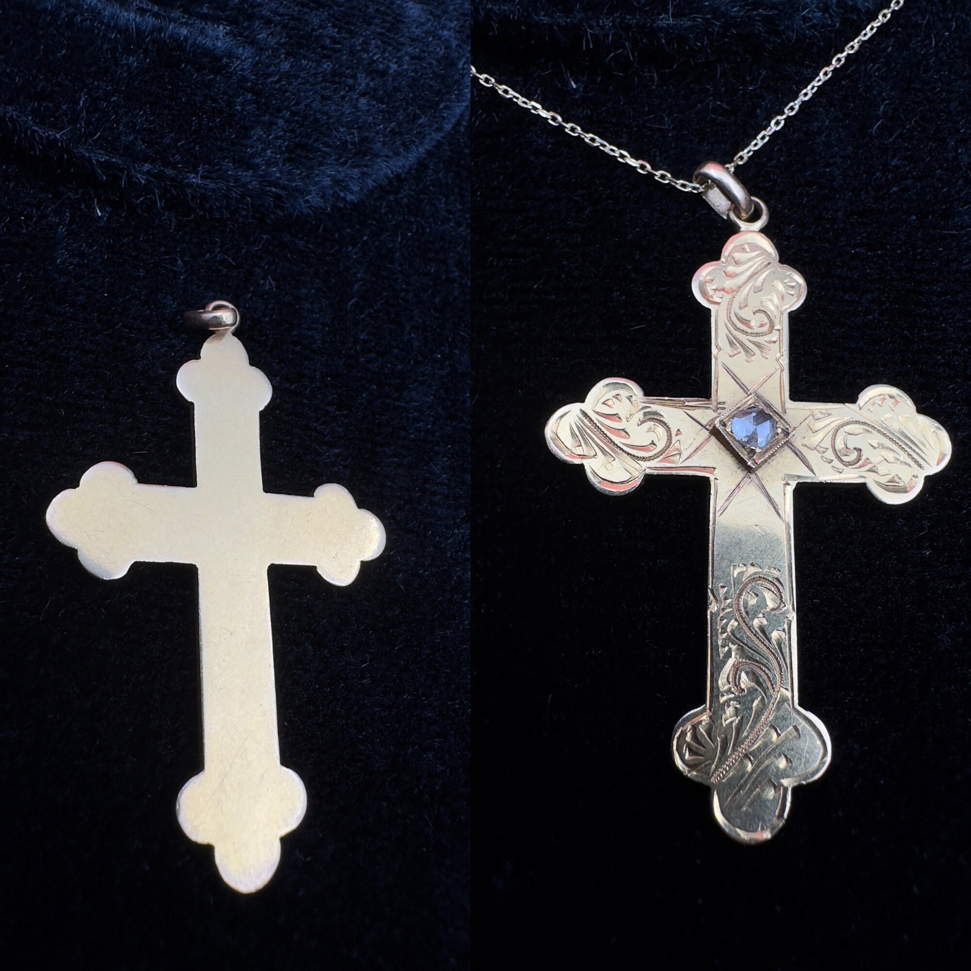 Antique Cross From the 1920s on 18K Gold Featuring Natural Oldcut ...