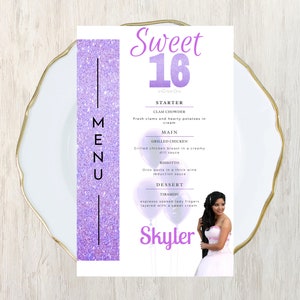 Sweet 16 Menu , Menu Templates, Birthday Treat Menu Labels, Sweets 16 ...
