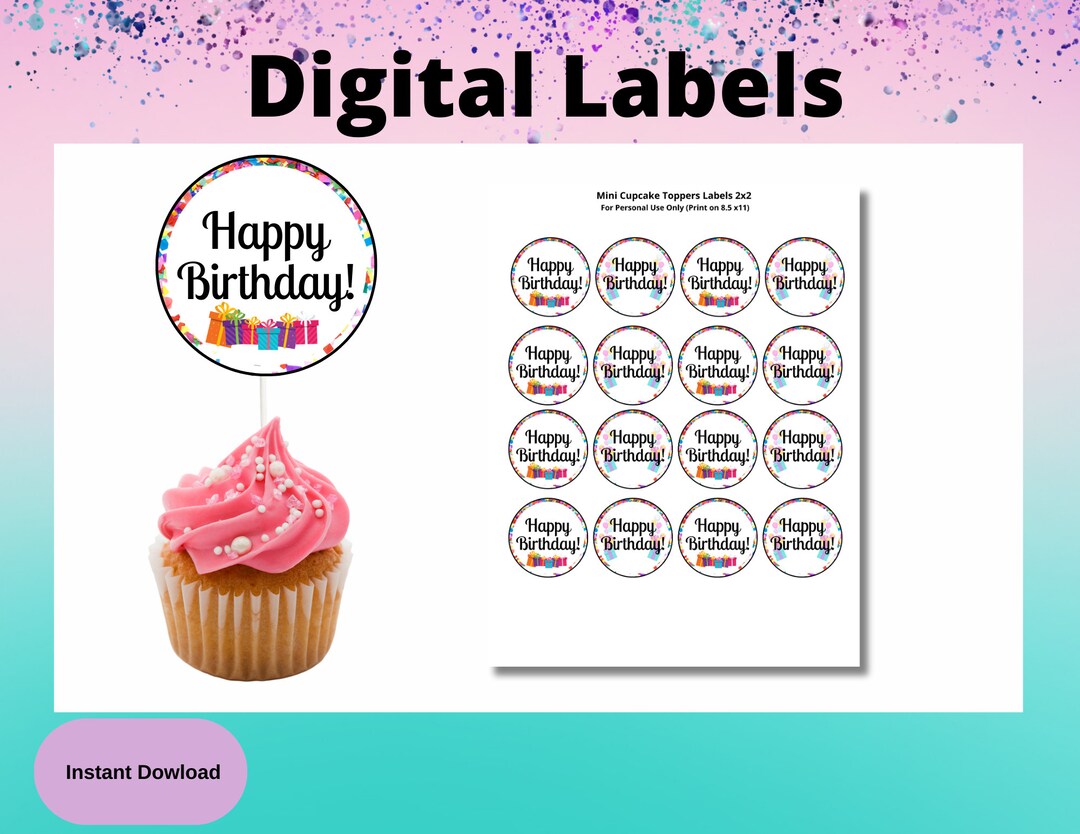 Happy Birthday Mini Cupcake Toppers -birthday Party -happy Birthday ...
