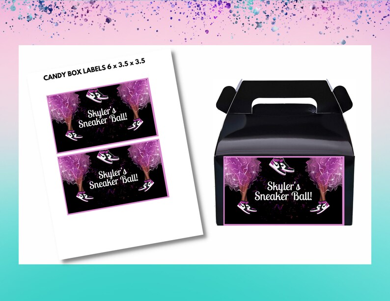 Sneaker Ball Gable Box Labels, Printable Templates, Birthday Treat Box ...