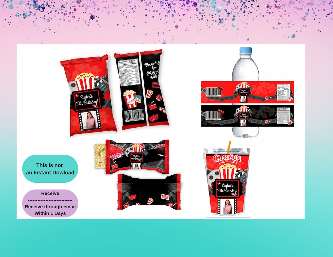 Movie Night Bundle Trea - Movie Chip Bag Template - Movie Party Favors ...