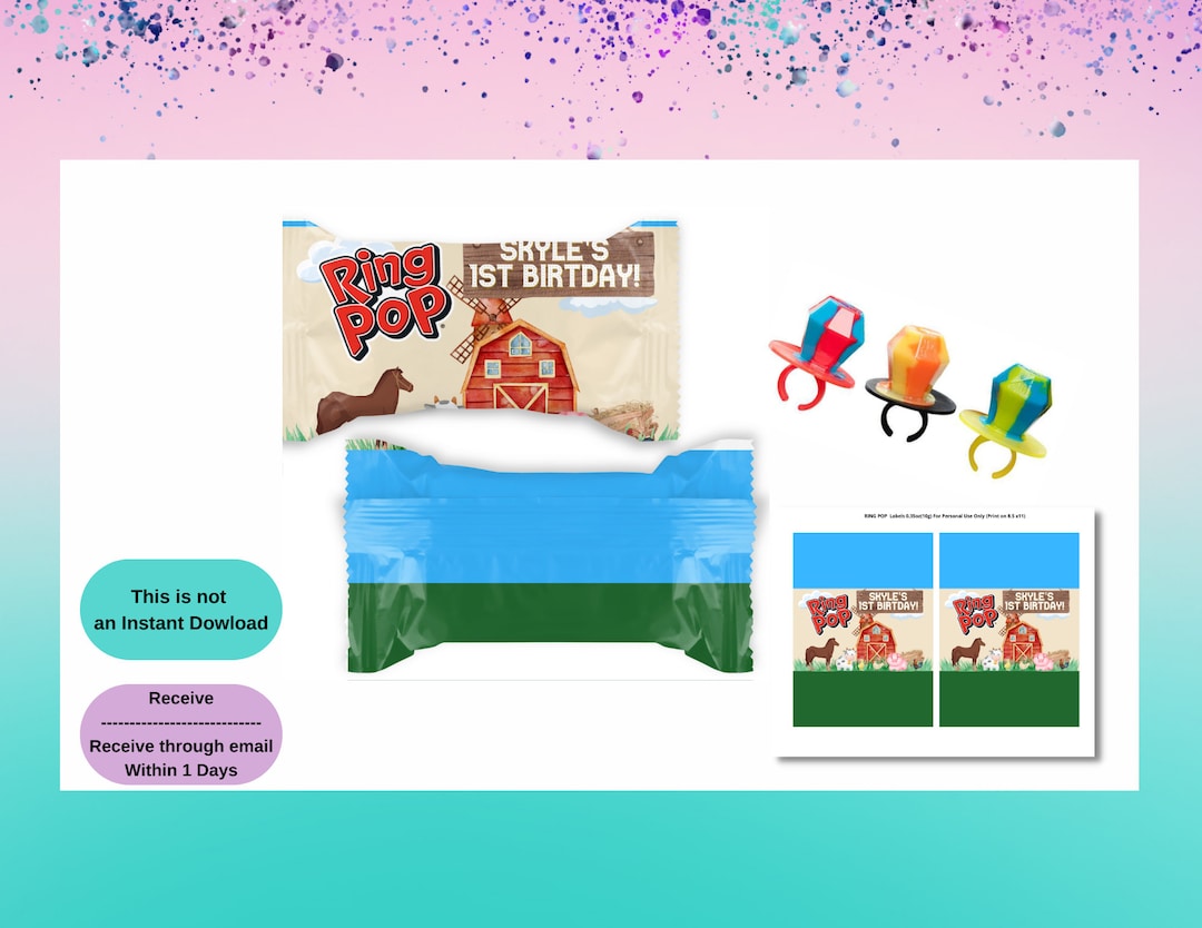 Farm Animals Ring Candy - Farm Template - Farm Party Favors - Farm ...