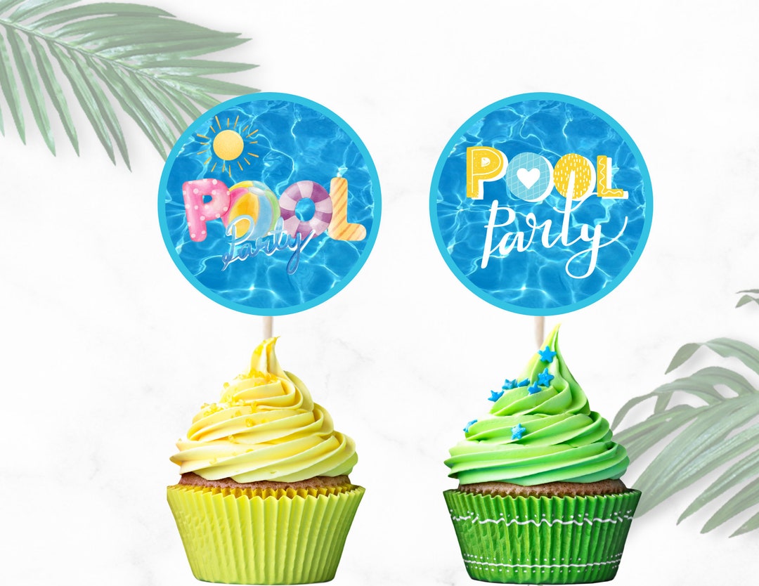 Pool Party Cupcake Toppers - Beach Pool Topper -beach Ball Pool Party ...
