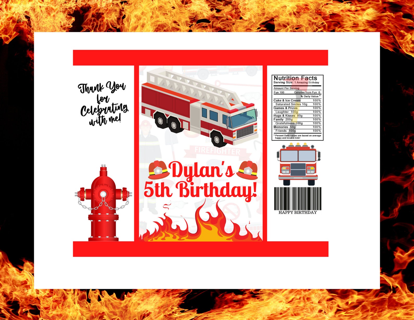 Firefighter Chip Bag Firetruck Labels Firetruck Birthday Party Birthday ...