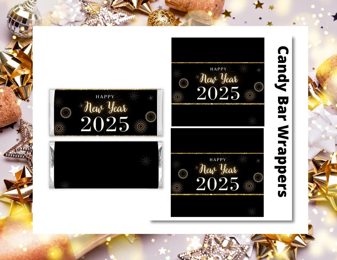 Happy New Year Wrappers - Gold Black -happy New Year Candy Bar -happy ...