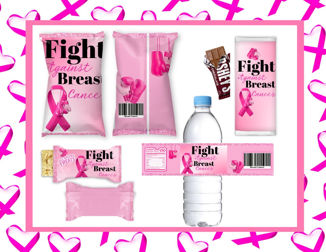 Breast Cancer Awareness Bundle Treat - Breast Cancer Water- Cancer Awareness- Pink Labels-fight ...