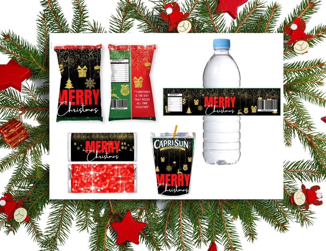 Merry Christmas Bundle Treat -christmas Chip Bag -christmas Water ...