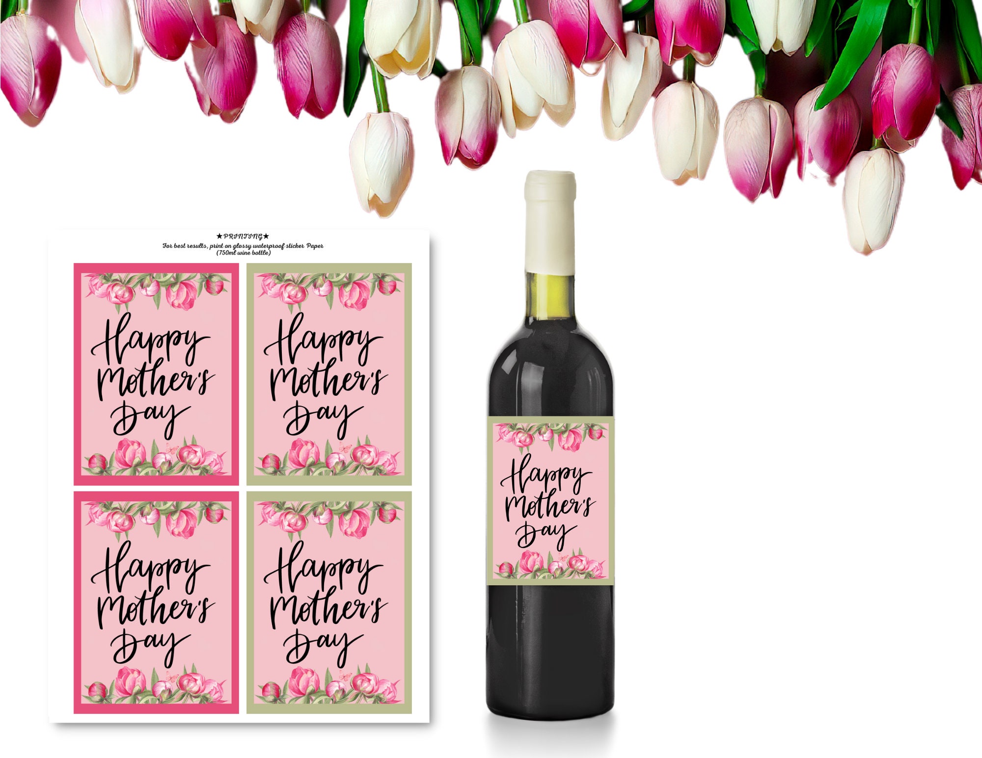 Mother's Day Wine Labels Happy Mother's Day Template - Etsy