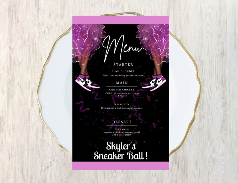 Sneaker Ball Menu , Menu Templates, Birthday Treat Menu Labels, Sneaker ...