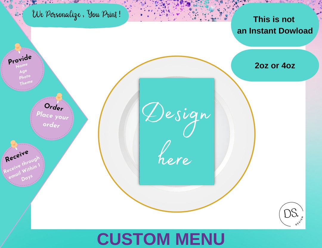 Custom Menu Card- Party Favors Custom - Menu Any Desing -any Desing ...