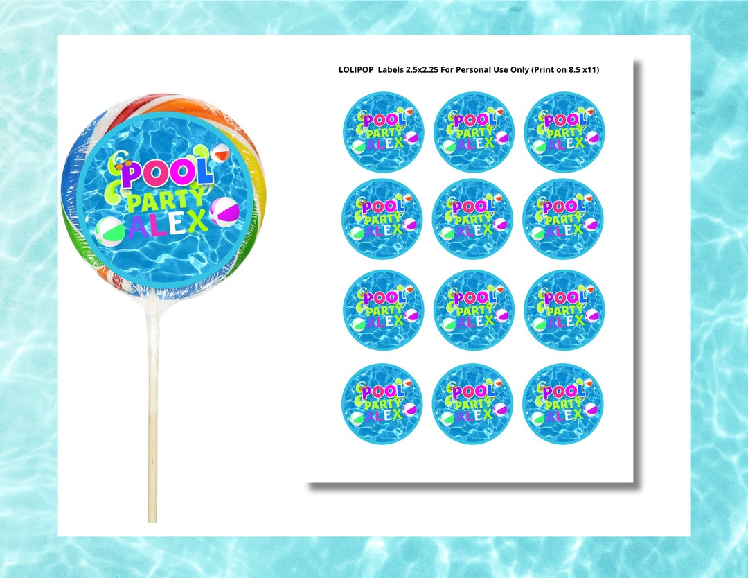 Pool Party Lolipop Labels - Pool Party Template - Summer Party Favors ...