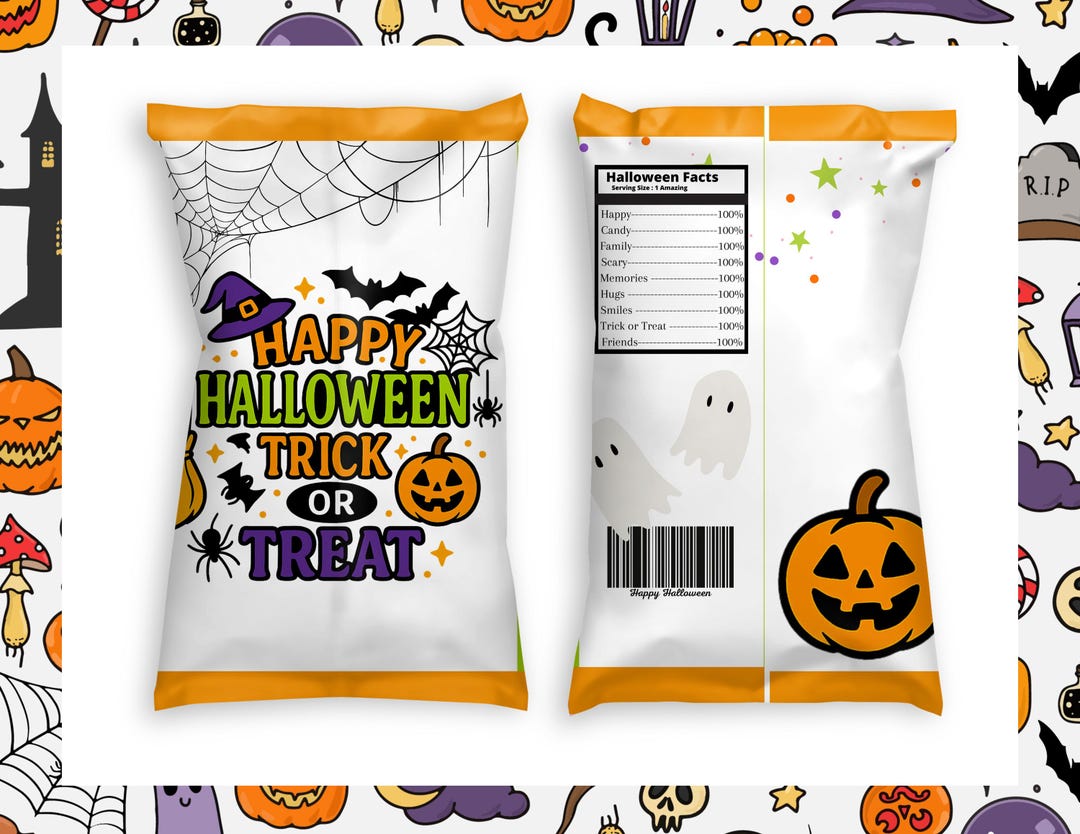 Halloween Trick or Treat Chip Bag | Colorful Pumpkin & Ghost Party ...
