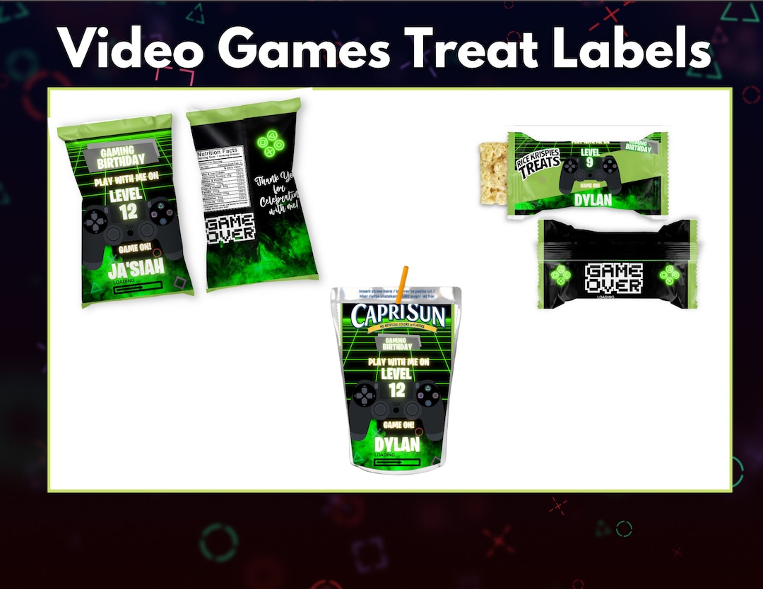 Video Games Bundle Treat - Gamer Chip Bag - Gamers Favors - Gamers ...