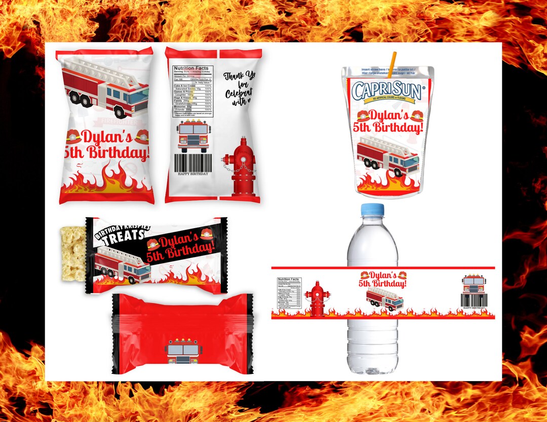 Firefighter Bundle Treat | Firetruck Chip Bag | Firetruck Birthday ...