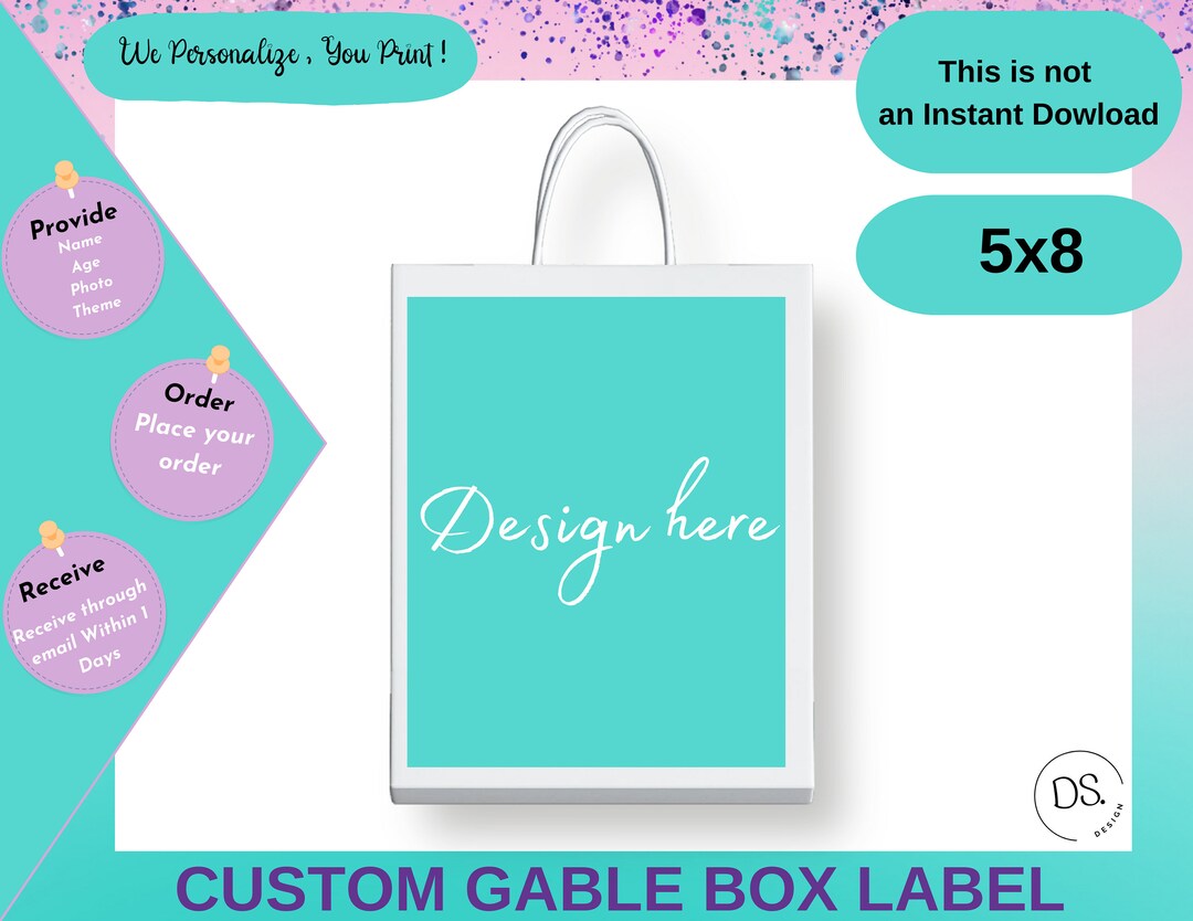 Custom Gable Box Label 5x8-ustomized Party Gable Box- Printable ...